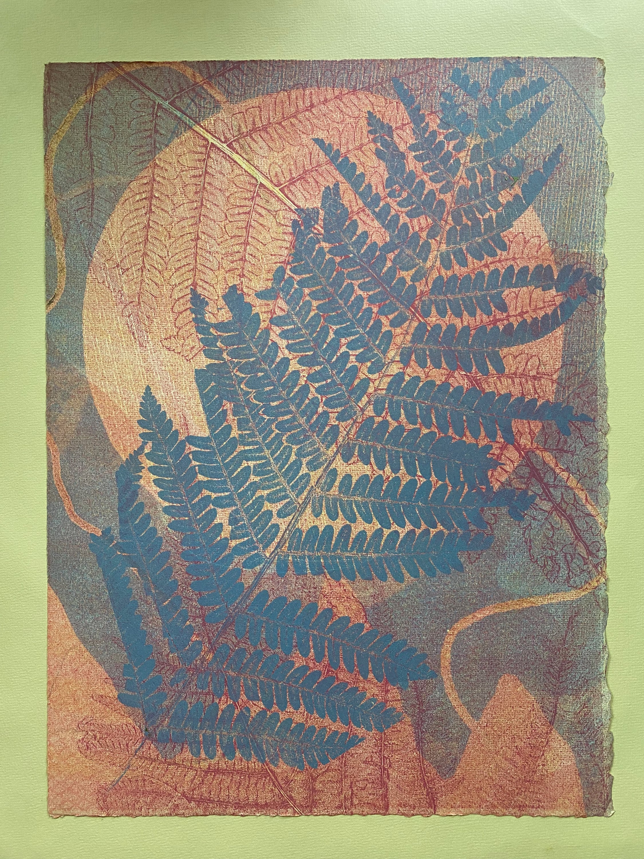 Original Botanical Sunset Fern Monotype Print, Handmade Monoprint ...