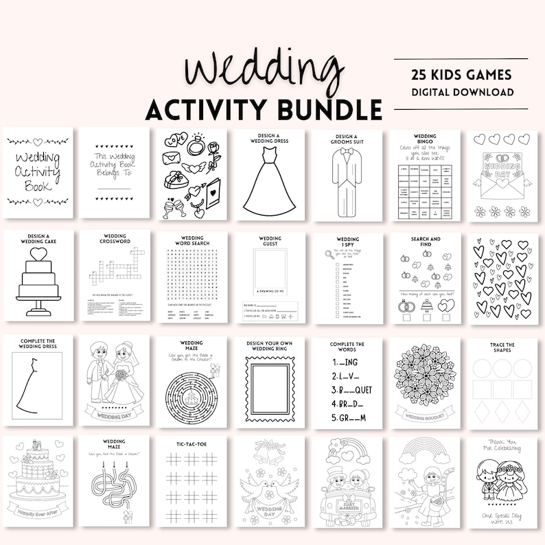 Kids Wedding Activity Pack: Printable Digital Download Games Bundle - Etsy