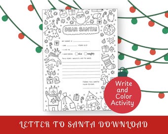 Letter to Santa Coloring Page, Printable Dear Santa Letter, Christmas ...