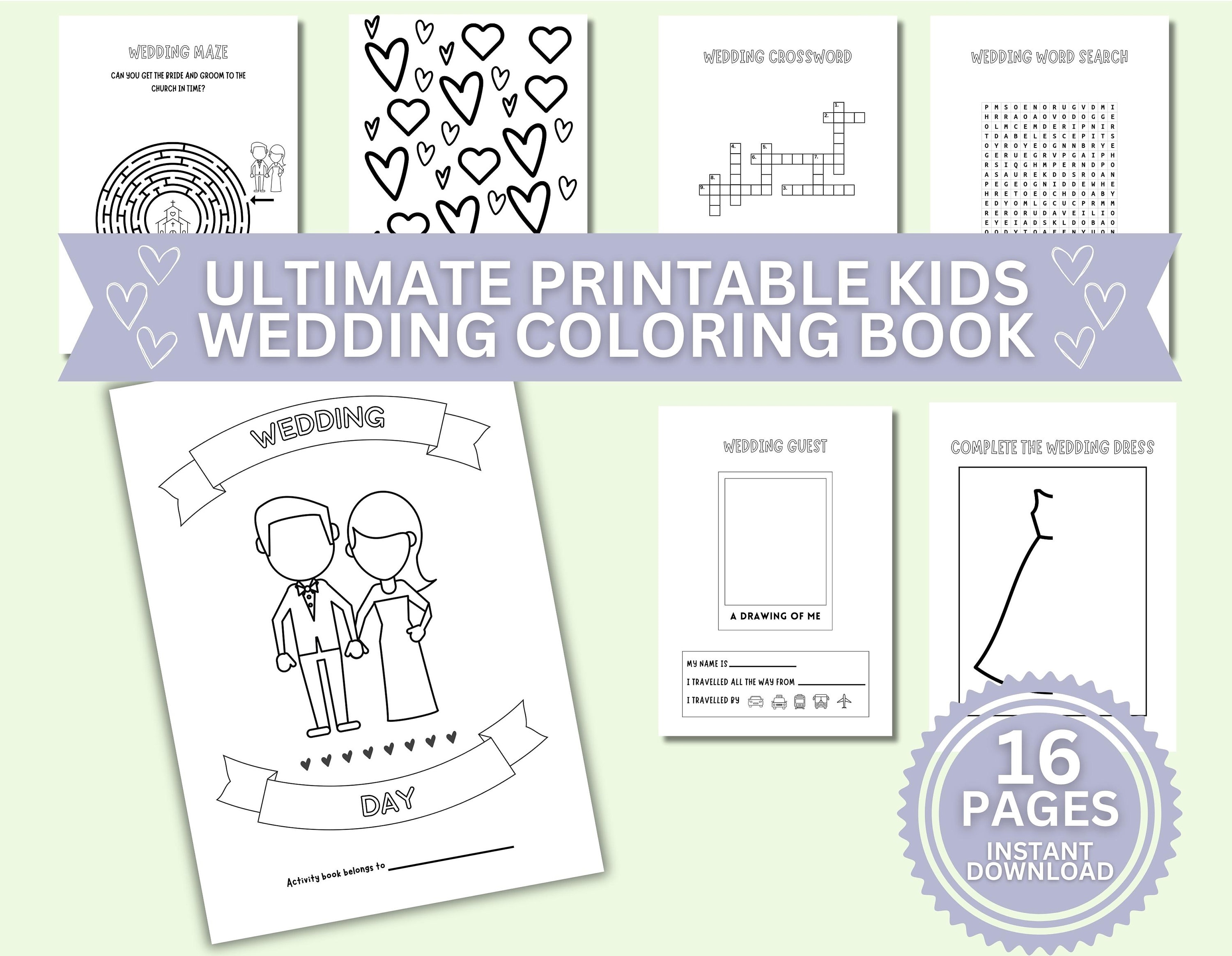 Kids Wedding Activities Wedding Coloring, Kids Wedding Favors, Wedding ...