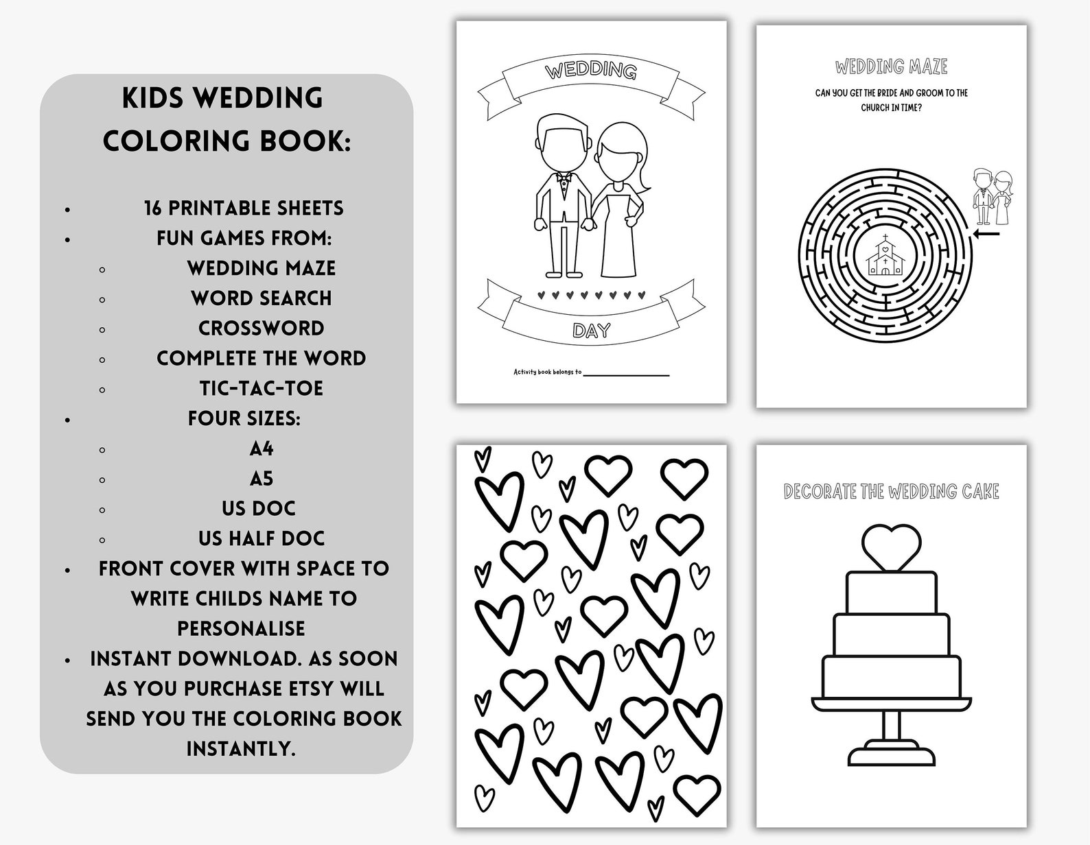 Kids Wedding Coloring Book, Kids Coloring Table at Wedding, Kids ...