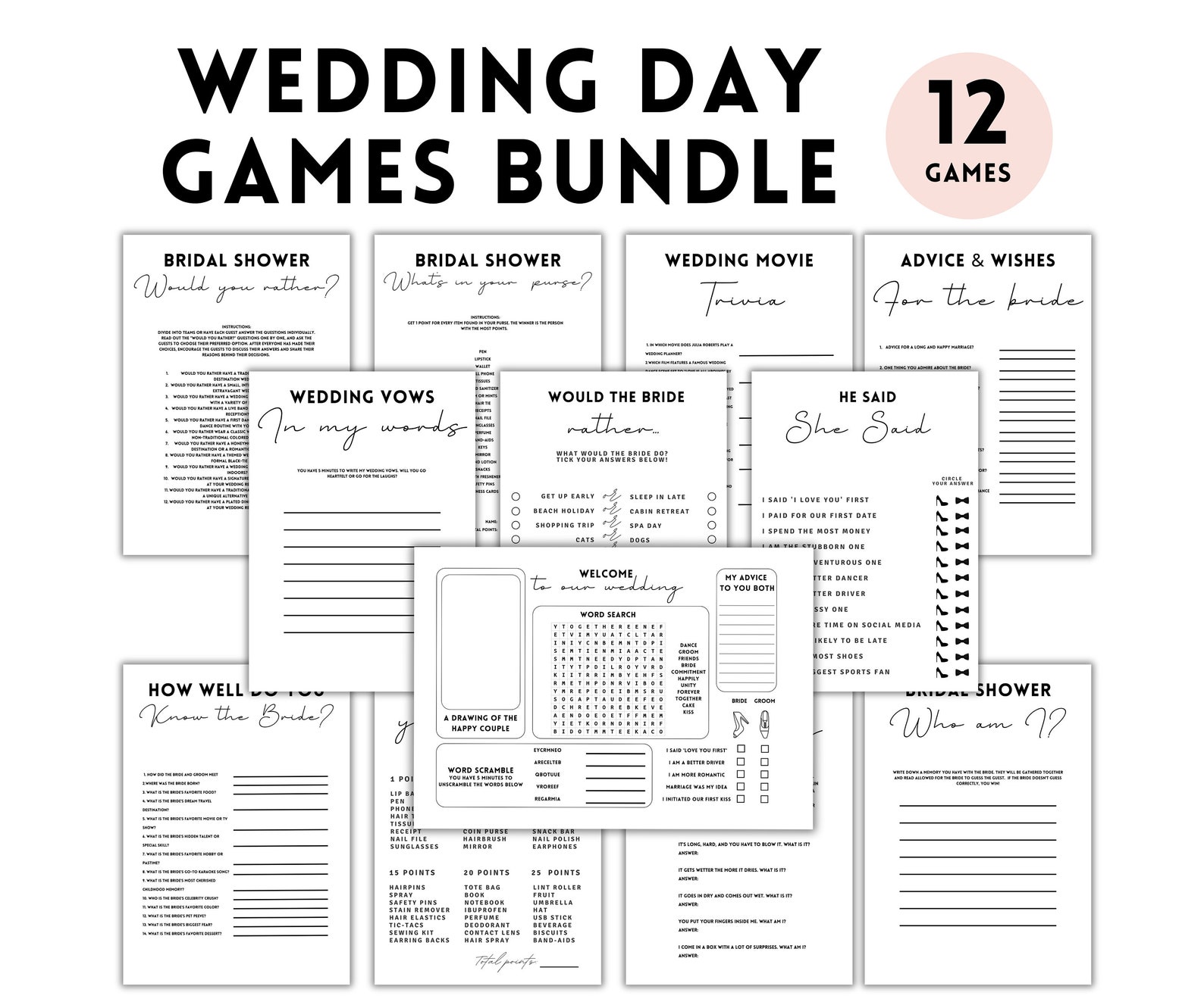Wedding Games Wedding Reception Games Bundle Perfect for Wedding Table ...