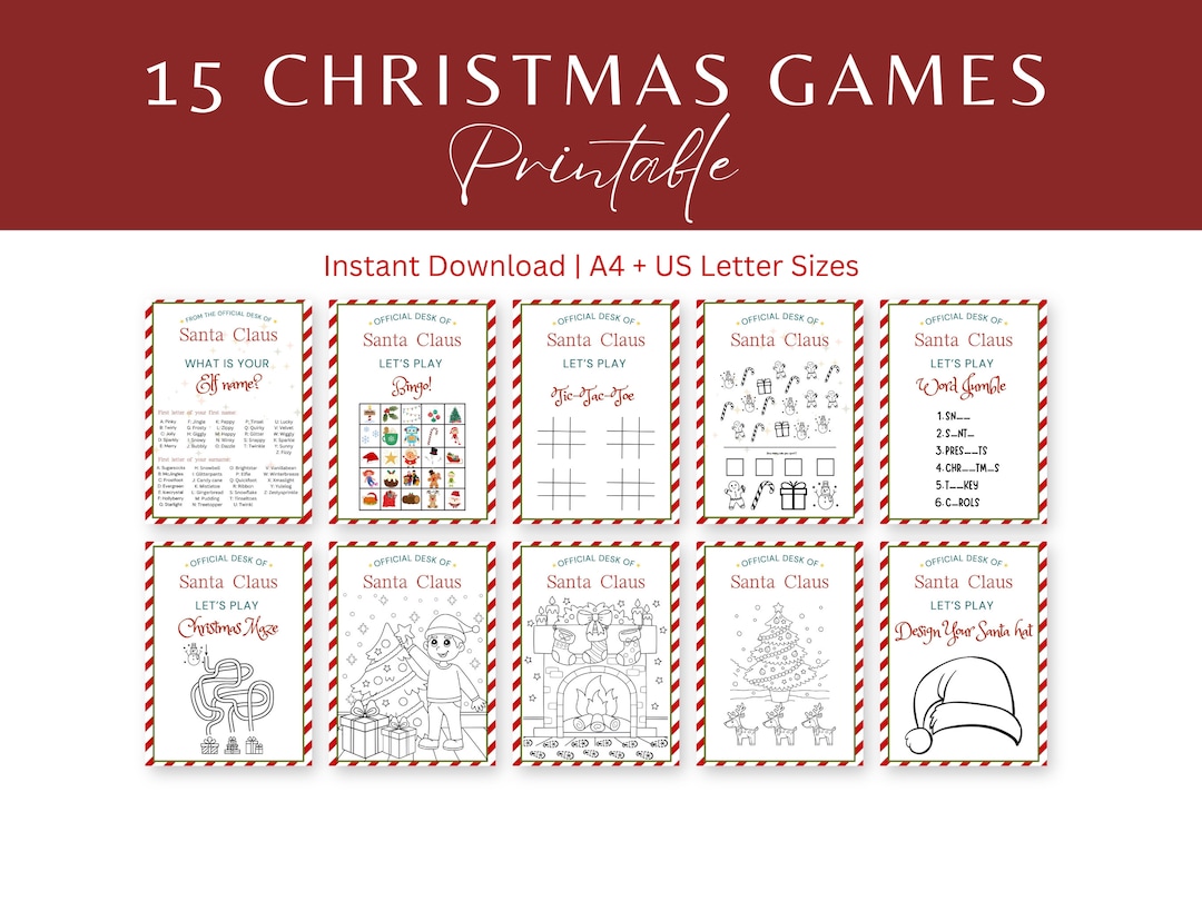 Printable Christmas Games, Christmas Bingo, Santa Coloring Page ...