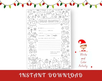 Dear Santa Letter, Digital Download, Letter to Santa,coloring Page - Etsy