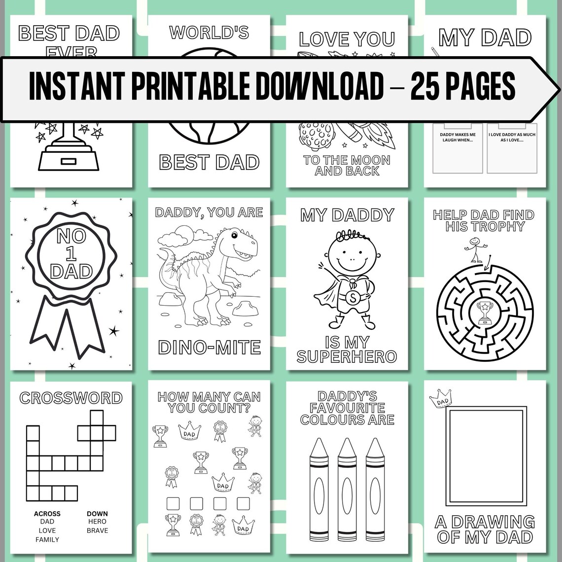 Happy Fathers Day Printable Activity Colouring Pack for Children ...