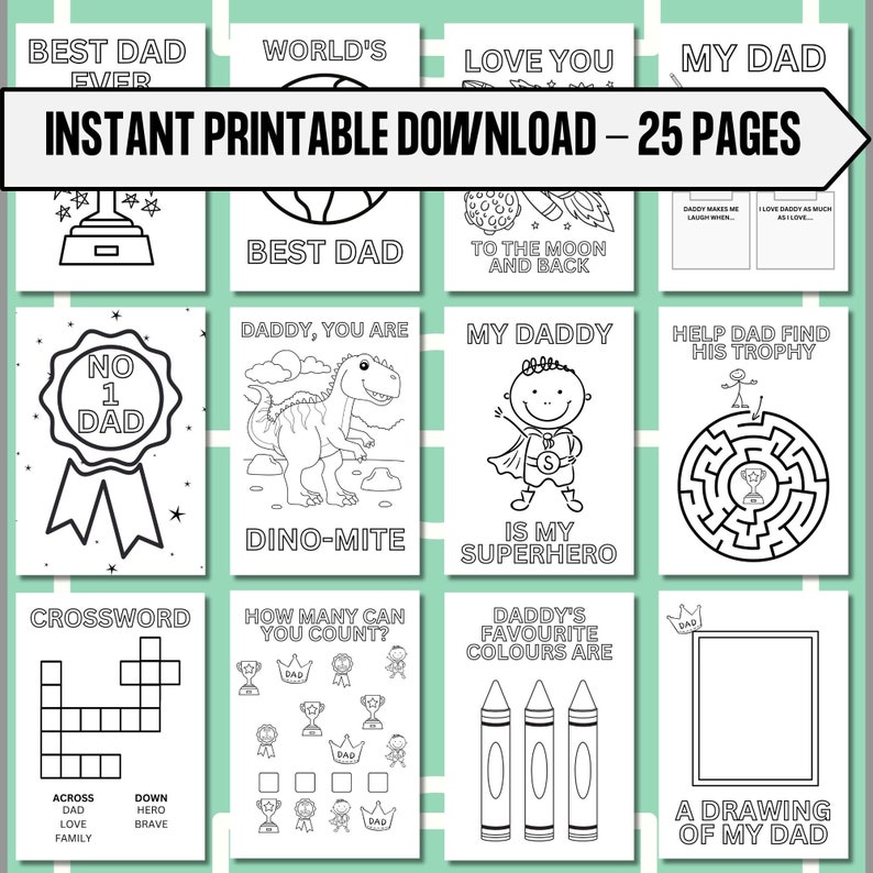 Happy Father's Day Printable Activity Colouring Pack for - Etsy