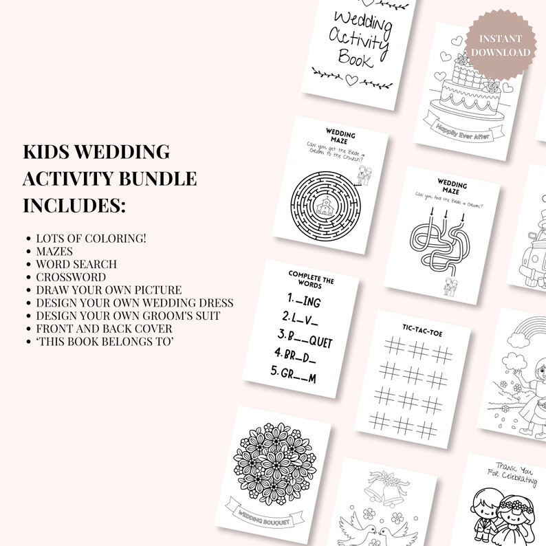 Kids Wedding Activity Pack: Printable Digital Download Games Bundle - Etsy