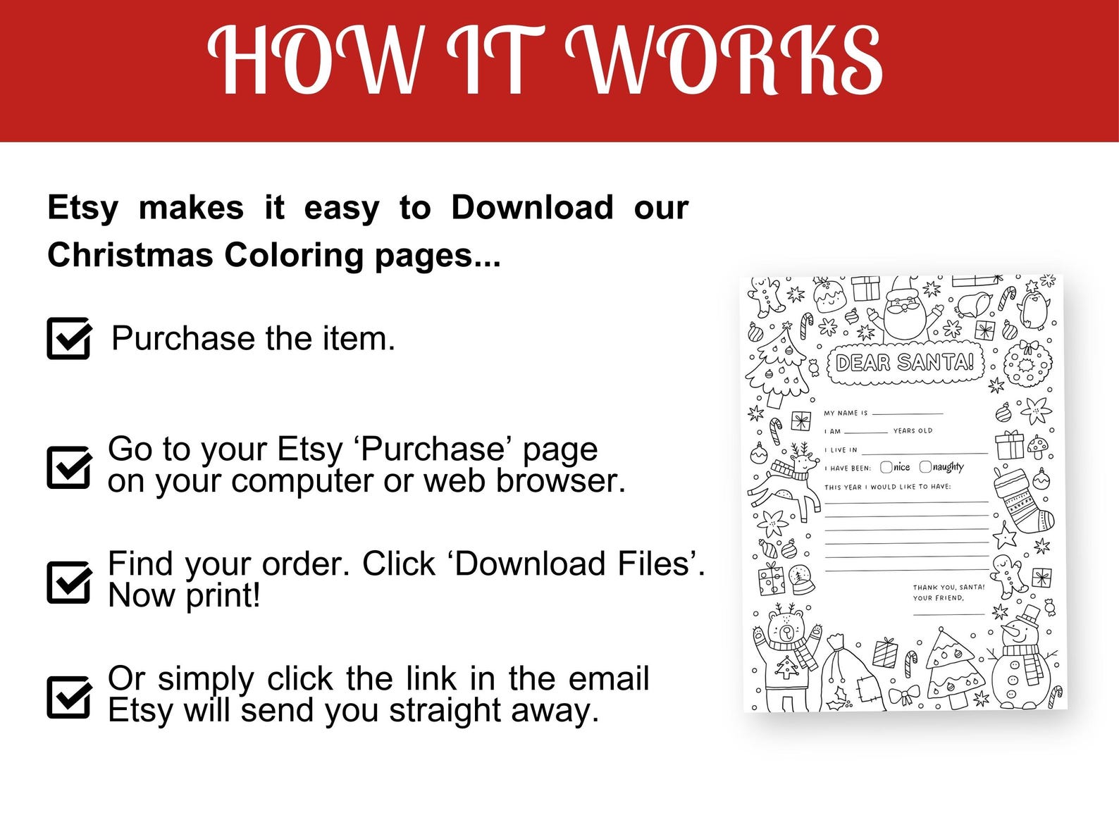 Letter to Santa Coloring Page, Printable Dear Santa Letter, Christmas ...