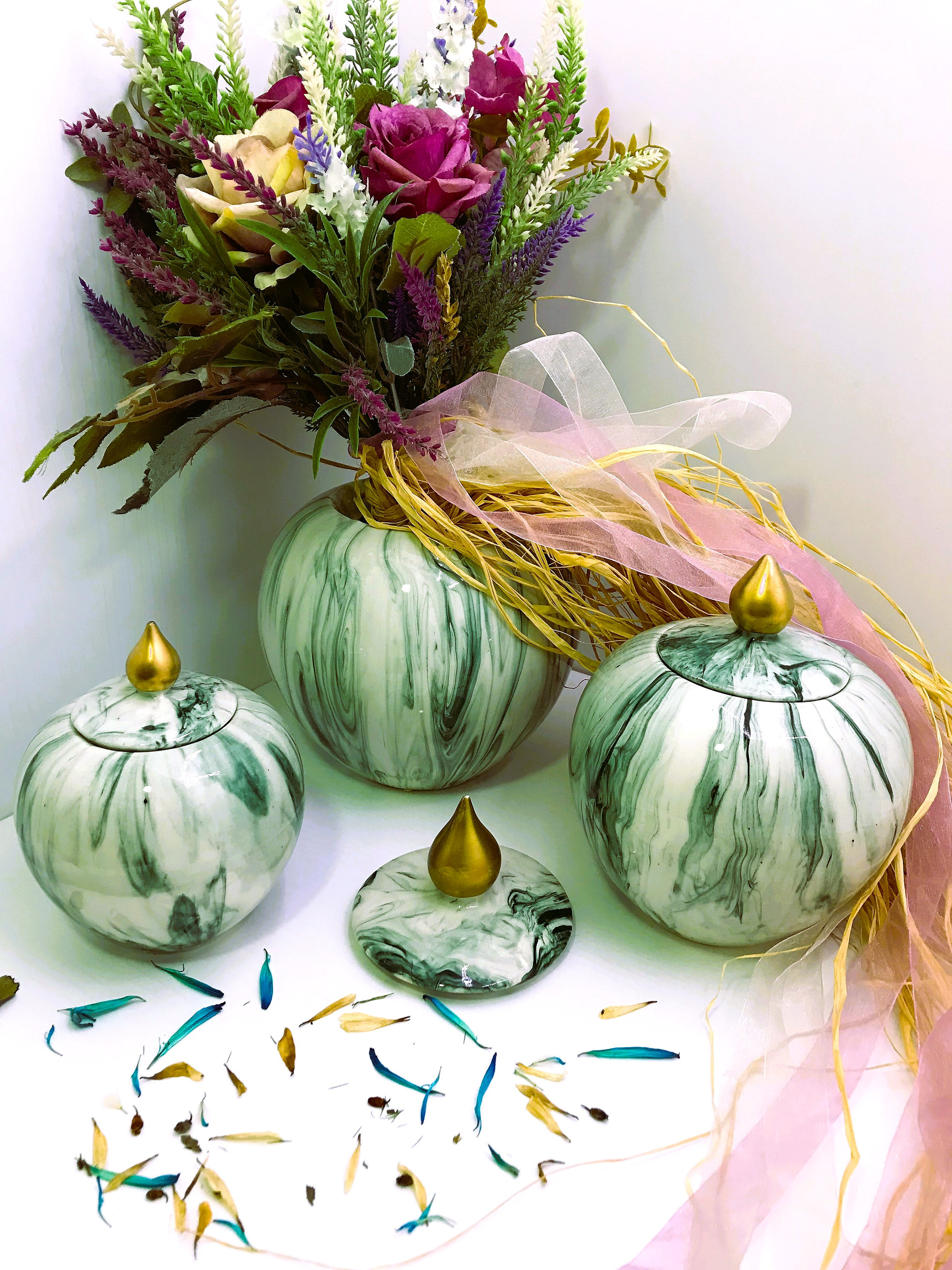 Handmade Ceramic Cube 3-piece Set - Decorative Covered Cube Ensemble ...