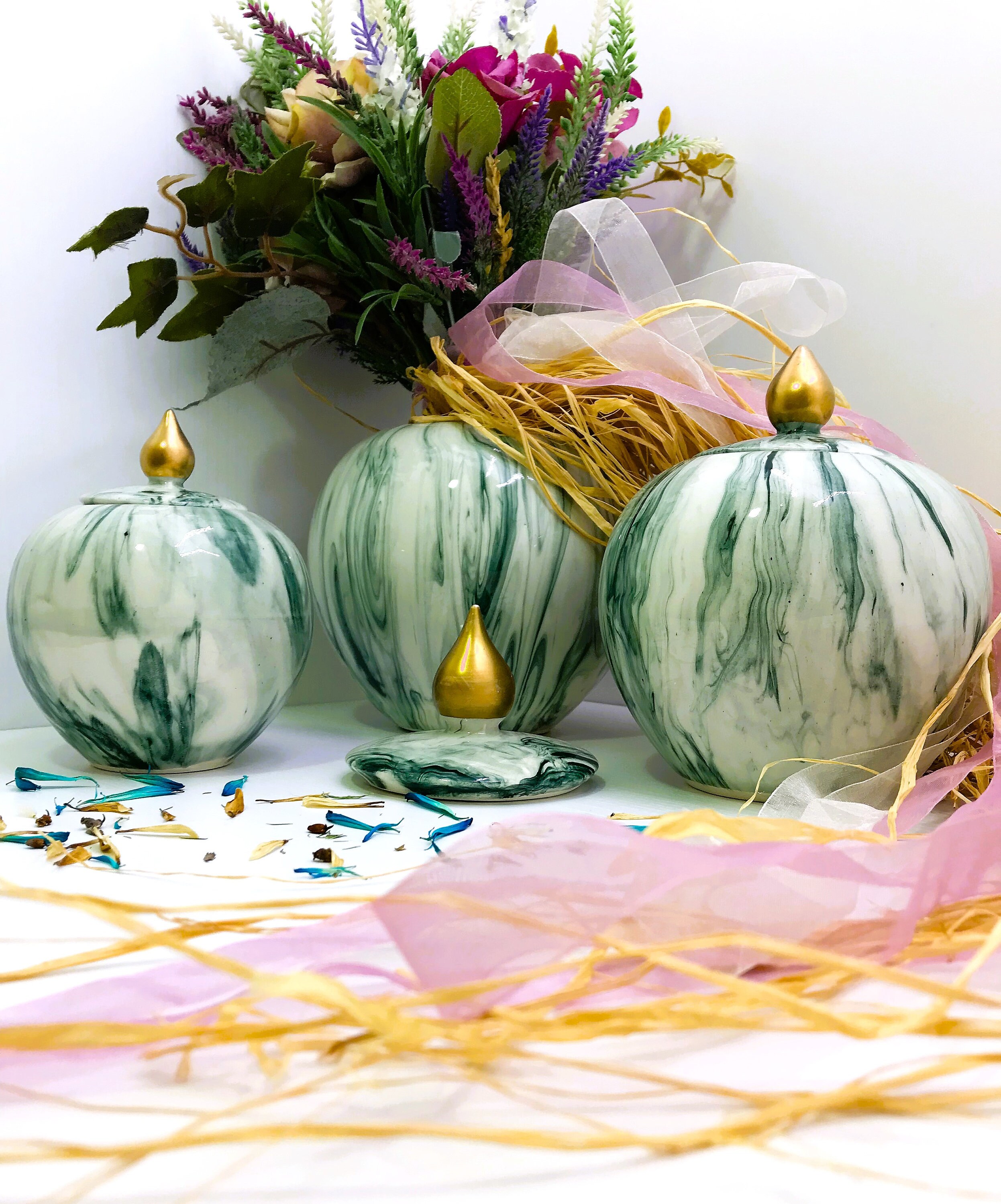 Handmade Ceramic Cube 3-piece Set - Decorative Covered Cube Ensemble ...