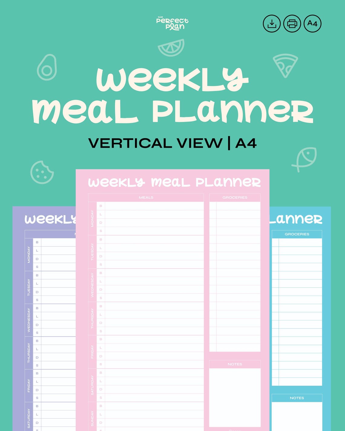 Weekly Meal Planner Printable Digital Meal Tracker With Grocery List ...