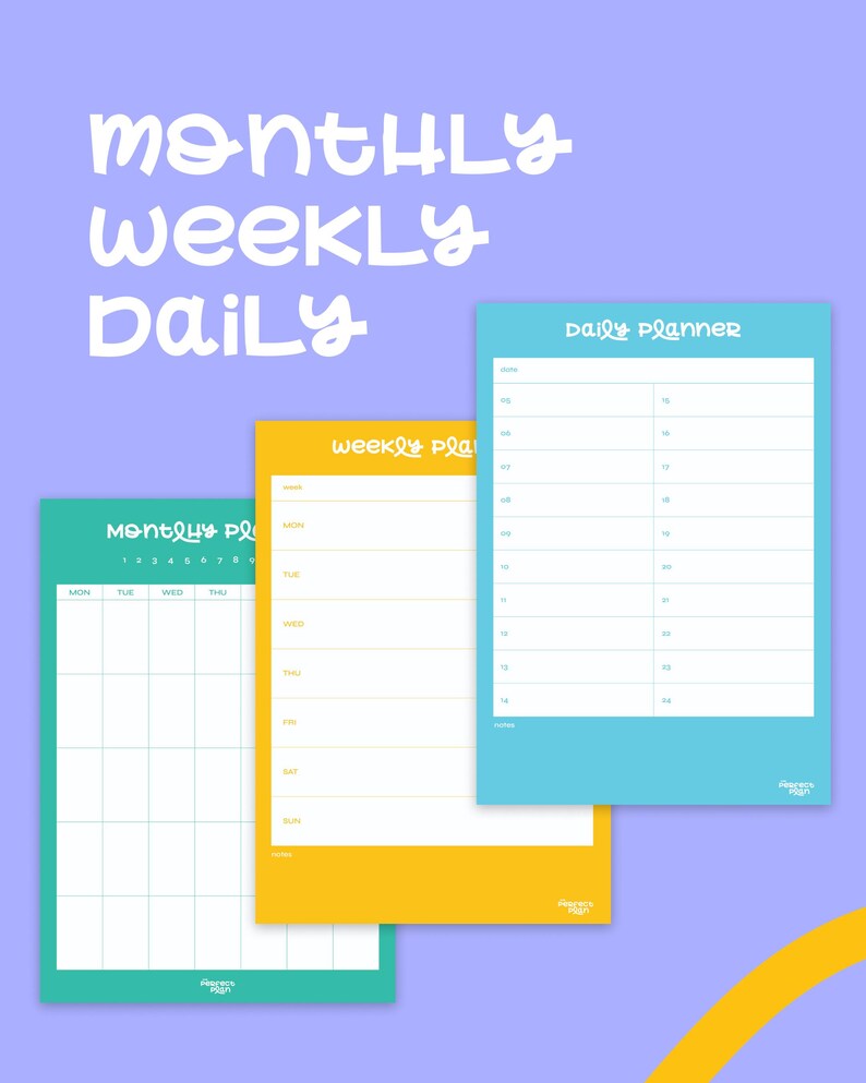 Planner Bundle Printable Daily, Weekly & Monthly Templates 5 Colors 3 ...