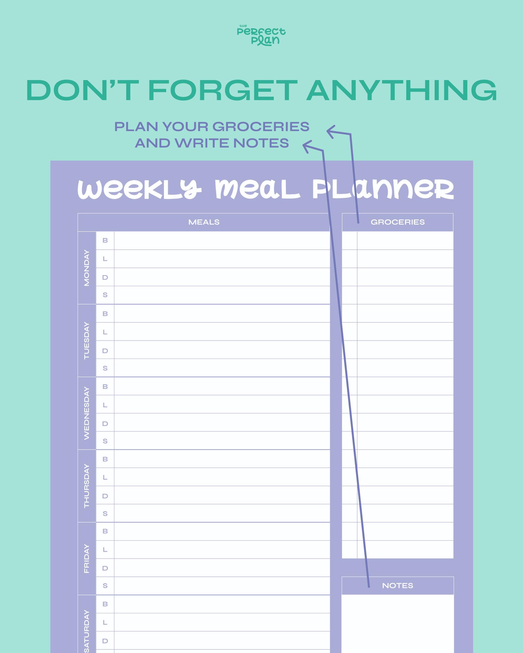 Weekly Meal Planner Printable Digital Meal Tracker With Grocery List ...
