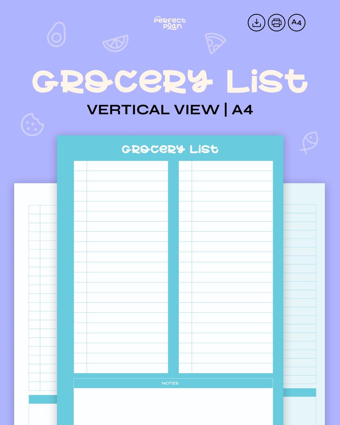 Printable Grocery List With Notes A4 Digital Shopping List Template ...