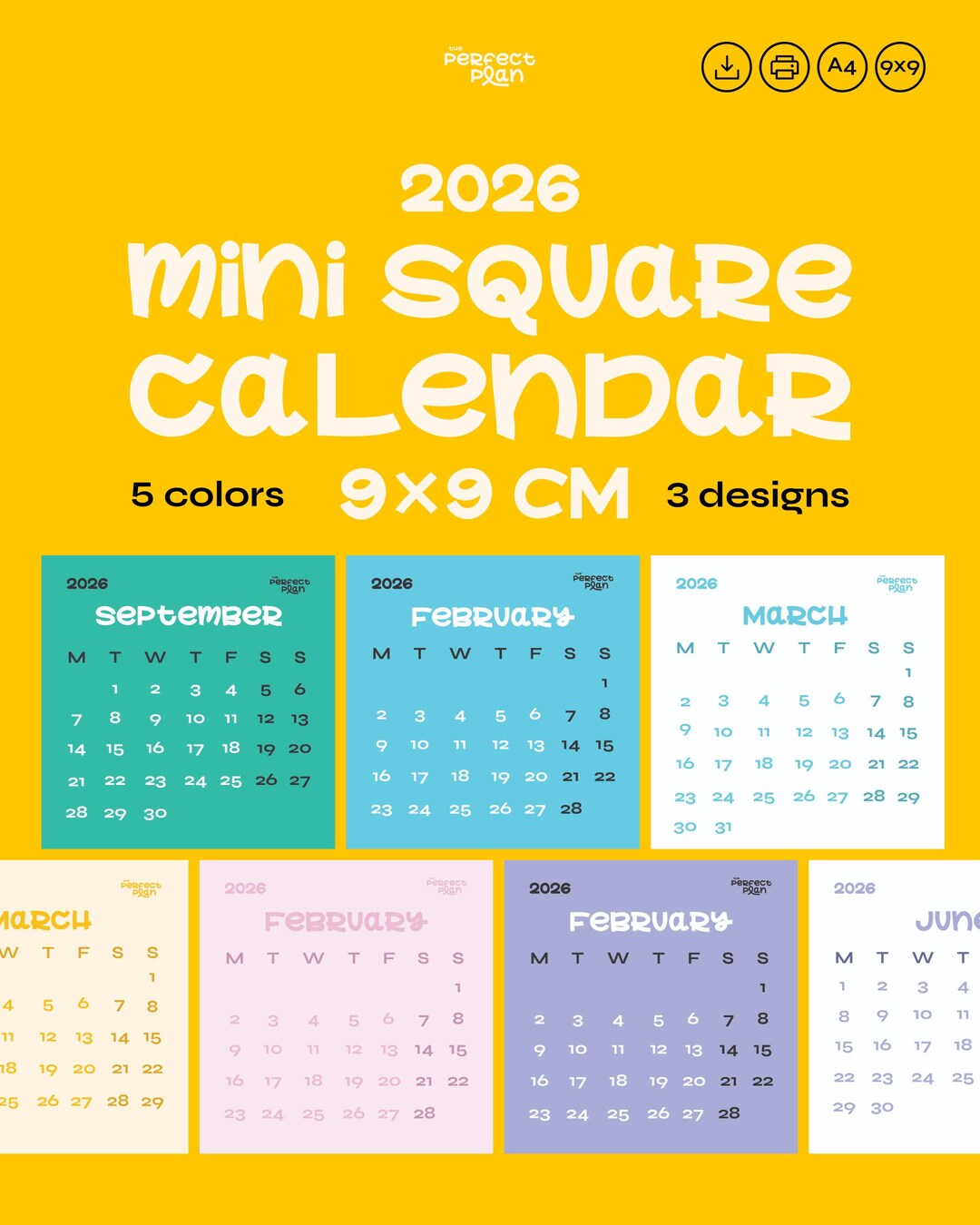 2026 Mini Square Calendar 9x9cm Monthly Pages Printable PDF Instant ...