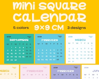 2026 Mini Square Calendar 9x9cm Monthly Pages Printable PDF Instant ...