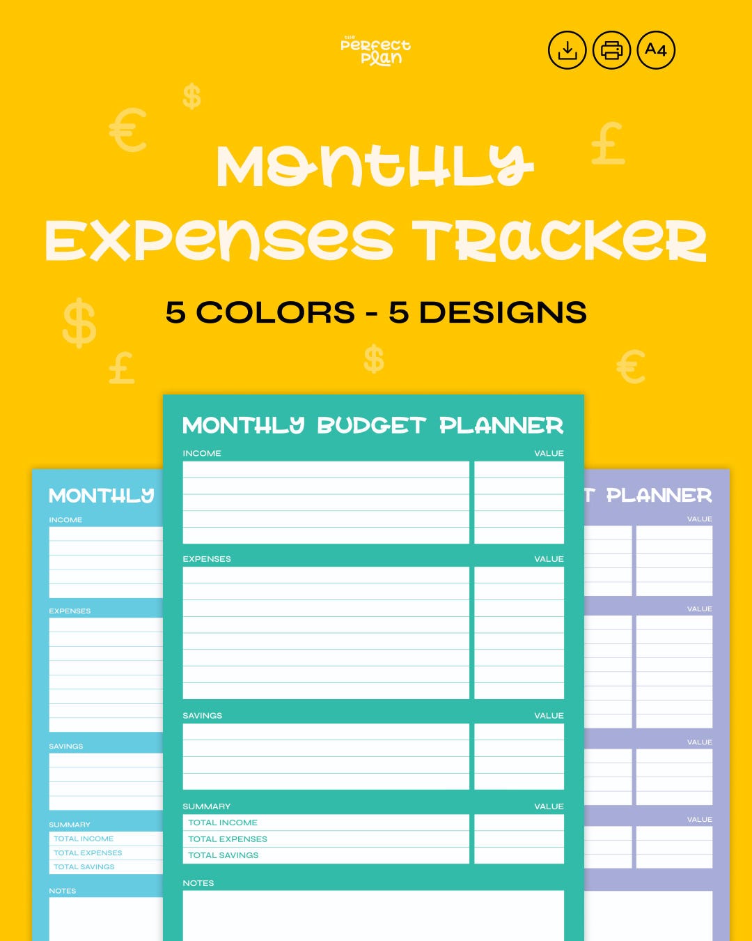 Monthly Budget Planner Printable: Income, Expenses, Savings Tracker (A4 ...