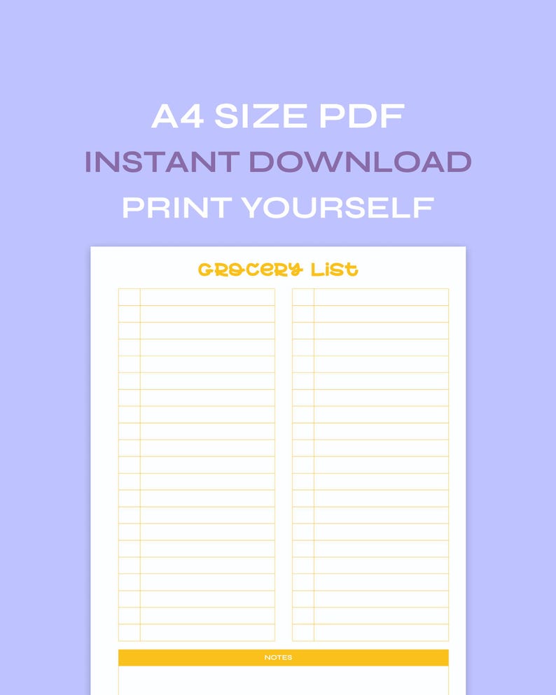 Printable A4 Grocery List Template: Meal Planning Organizer (digital ...