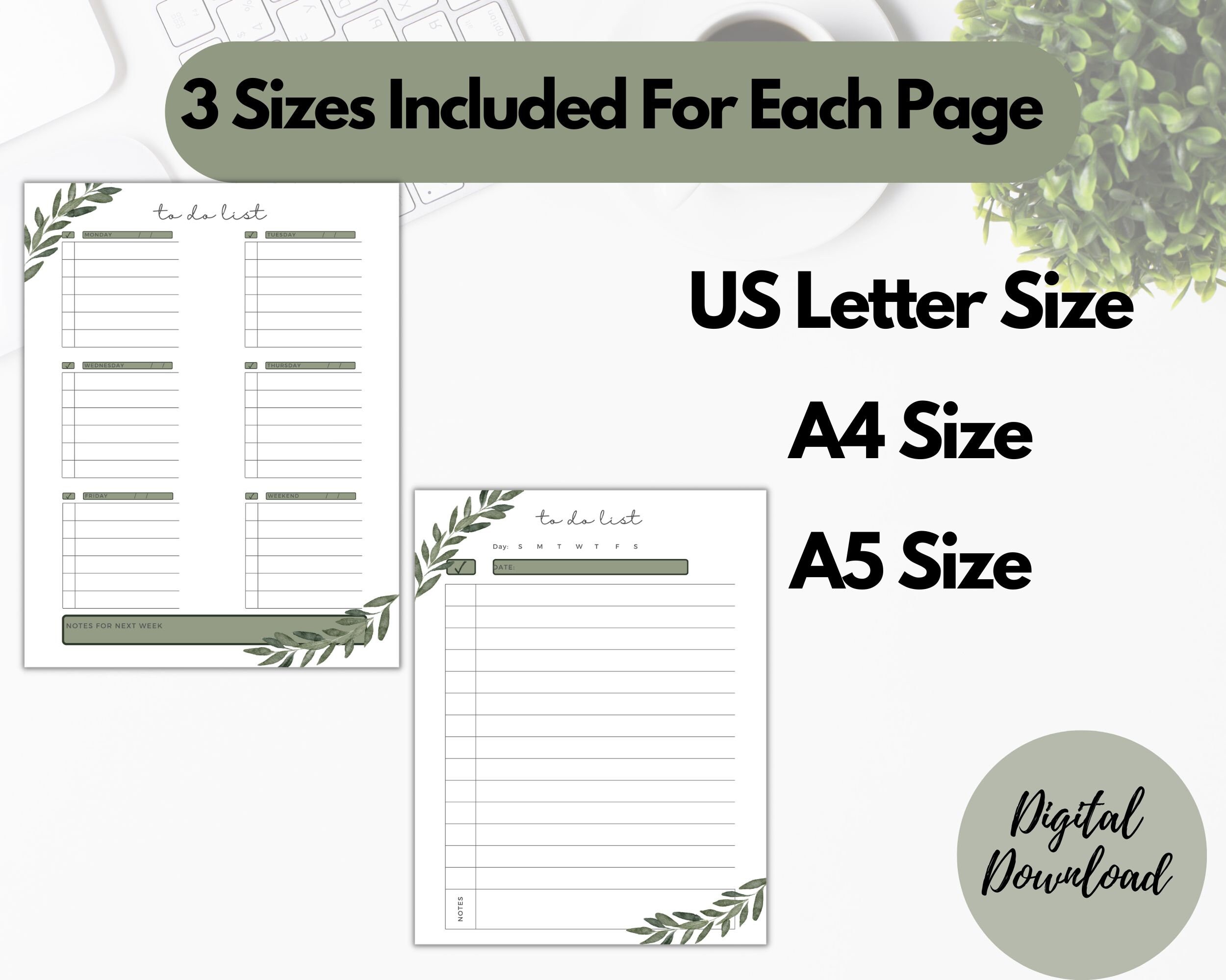 Printable to Do List . Daily Weekly Check List. PDF Digital Editable ...