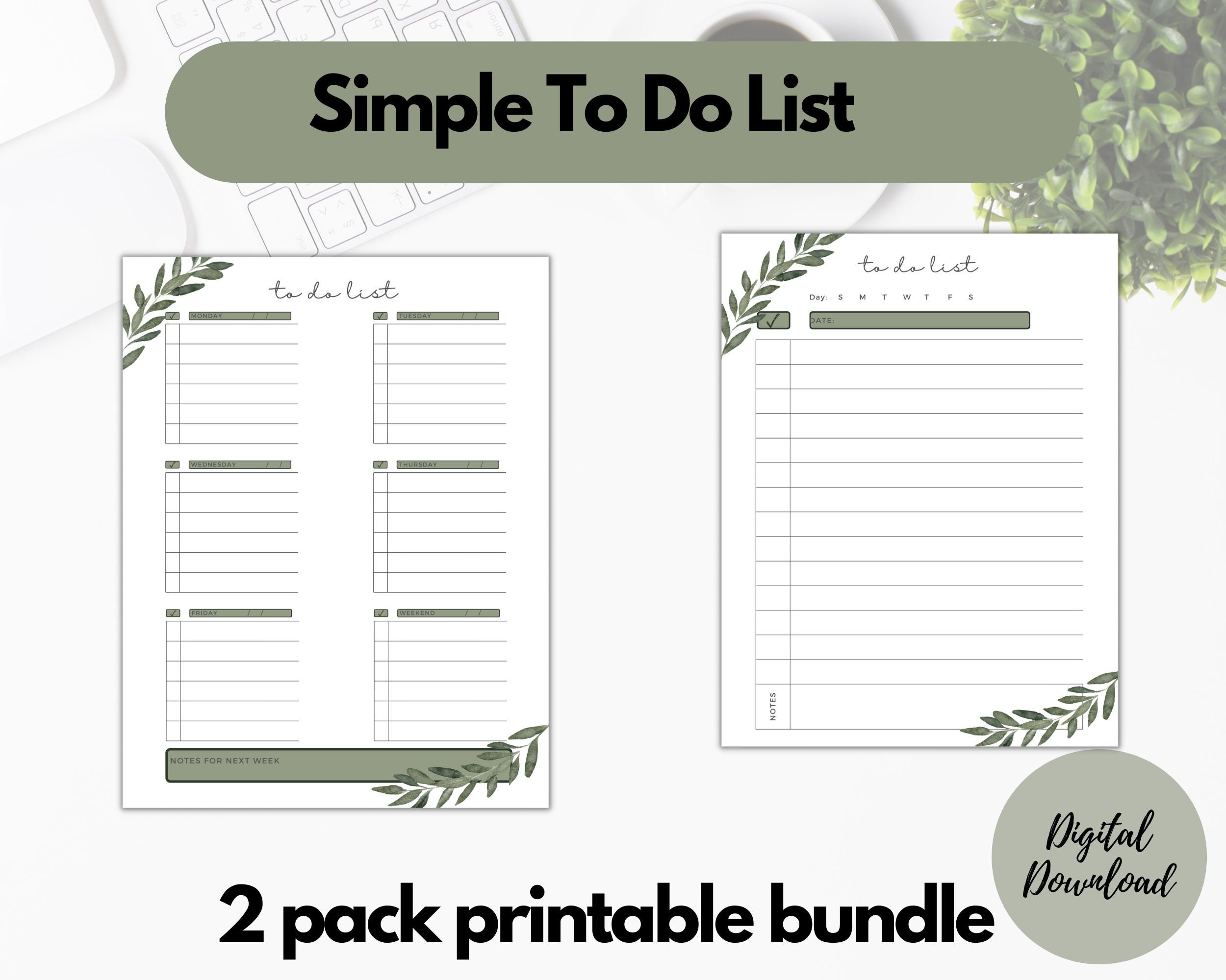 Printable to Do List . Daily Weekly Check List. PDF Digital Editable ...