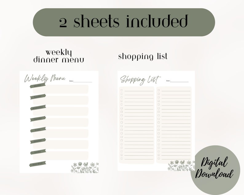 Printable Weekly Menu and Shopping List. PDF Digital Editable - Etsy