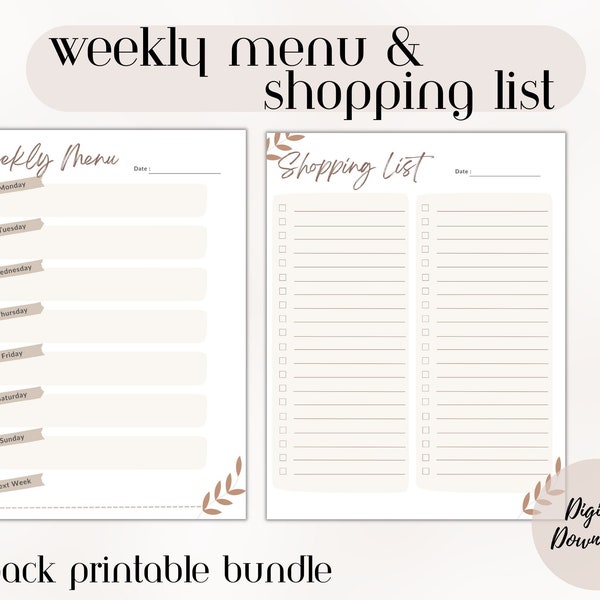 Printable Weekly Menu and Shopping List. PDF Digital Editable List ...