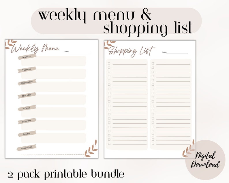 Printable Weekly Menu and Shopping List. PDF Digital Editable List ...