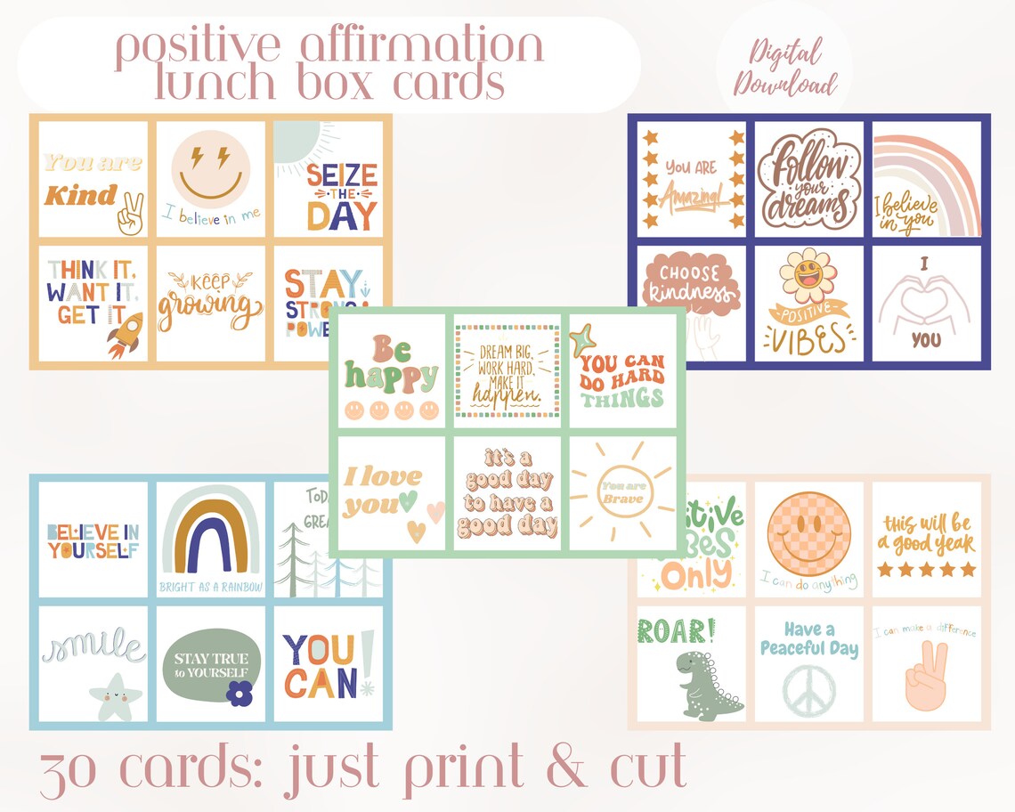 Lunch Box Notes . Printable Positive Affirmation Cards for Kids . Back ...