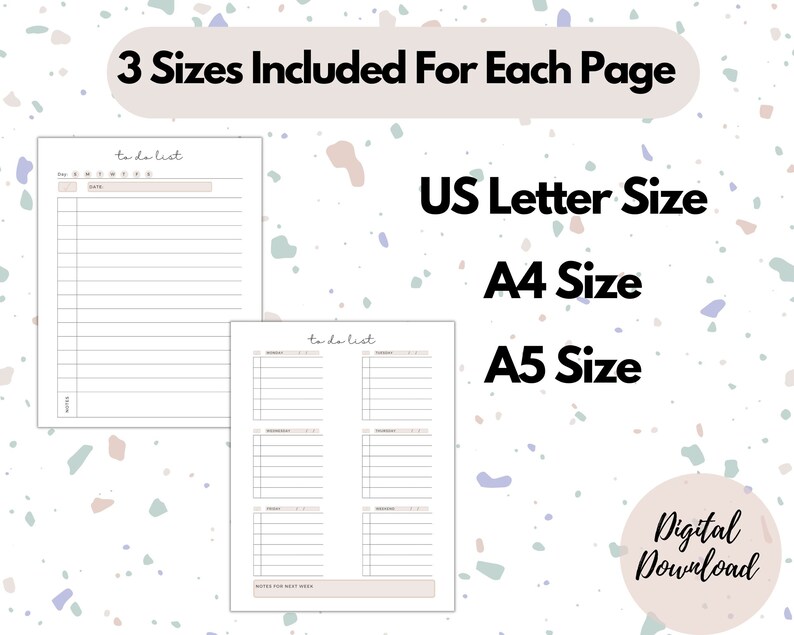 Printable to Do List . Daily Weekly Check List. PDF Digital Editable ...