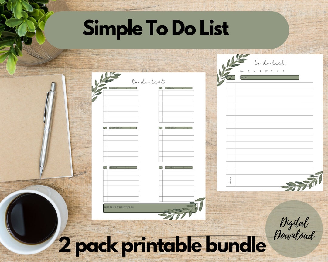 Printable to Do List . Daily Weekly Check List. PDF Digital - Etsy
