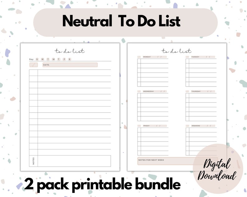 Printable to Do List . Daily Weekly Check List. PDF Digital Editable ...