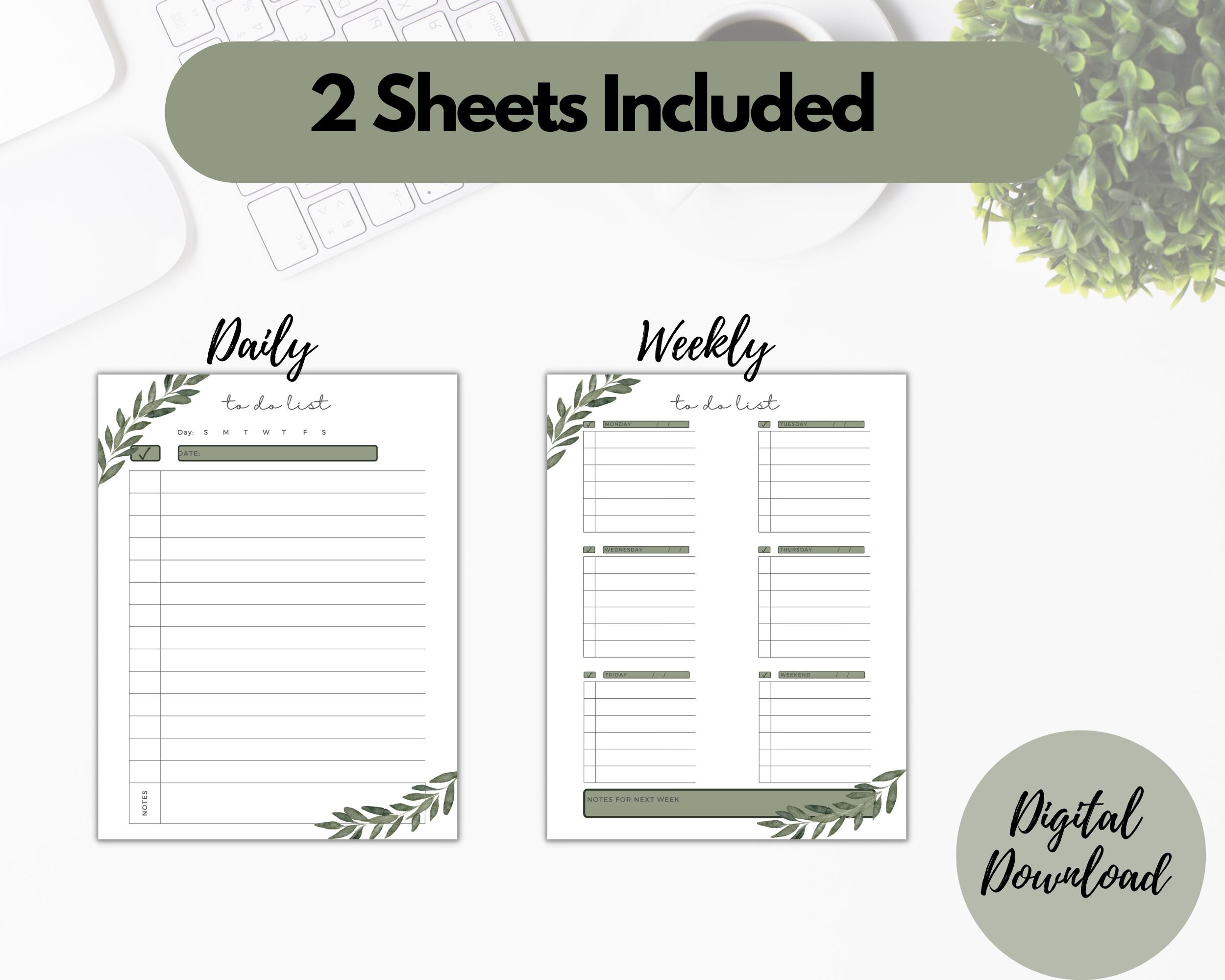 Printable to Do List . Daily Weekly Check List. PDF Digital Editable ...