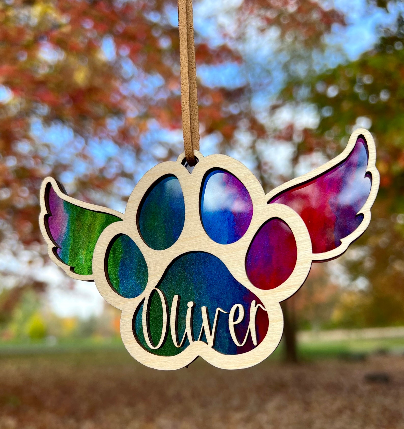 Paw Print Pet Angel Memorial Ornament | Dog | Cat |wood | Suncatcher ...