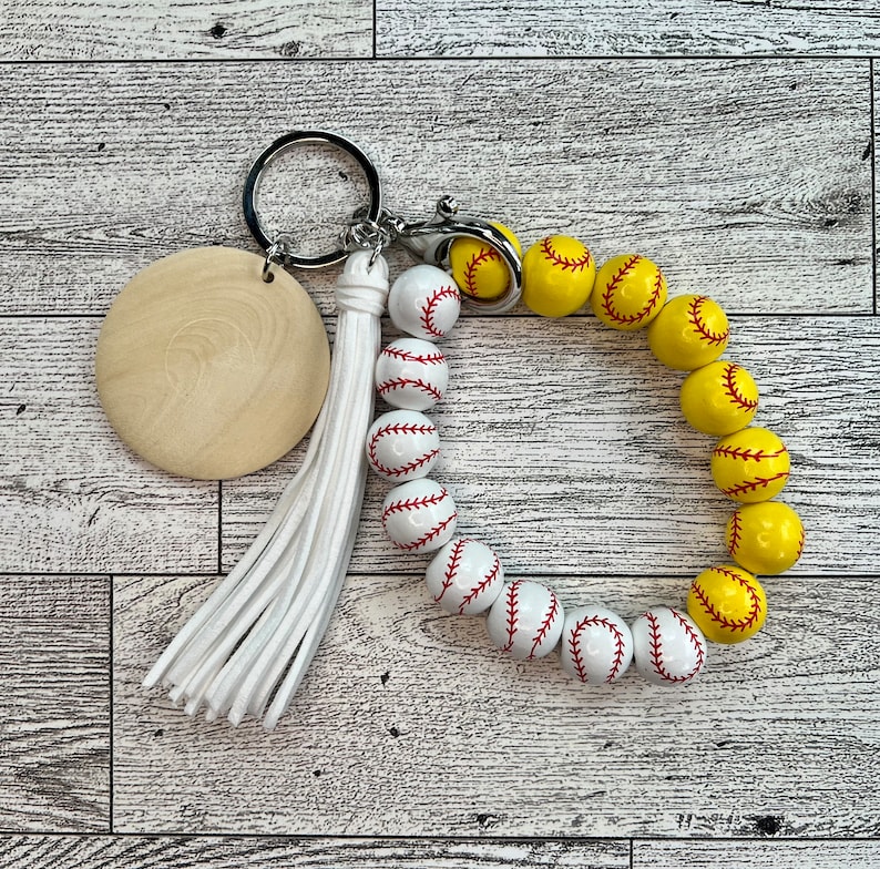 Personalized Baseball/softball Keychain Wristlet/bogg Bag Tag/beaded or ...