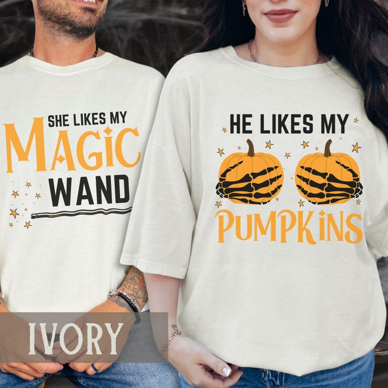 Couples Halloween Costume Matching Shirts, His Hers Pumpkin Magic Wand ...