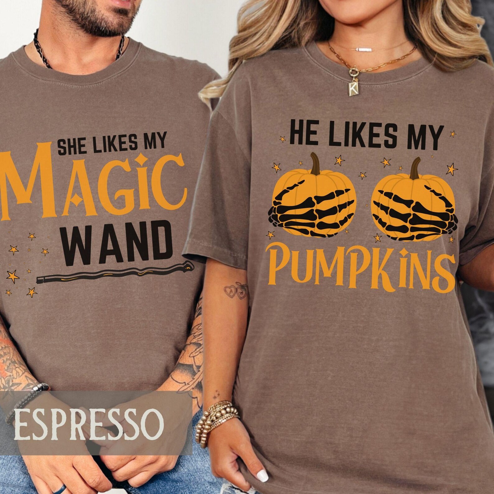 Couples Halloween Costume Matching Shirts, His Hers Pumpkin Magic Wand ...