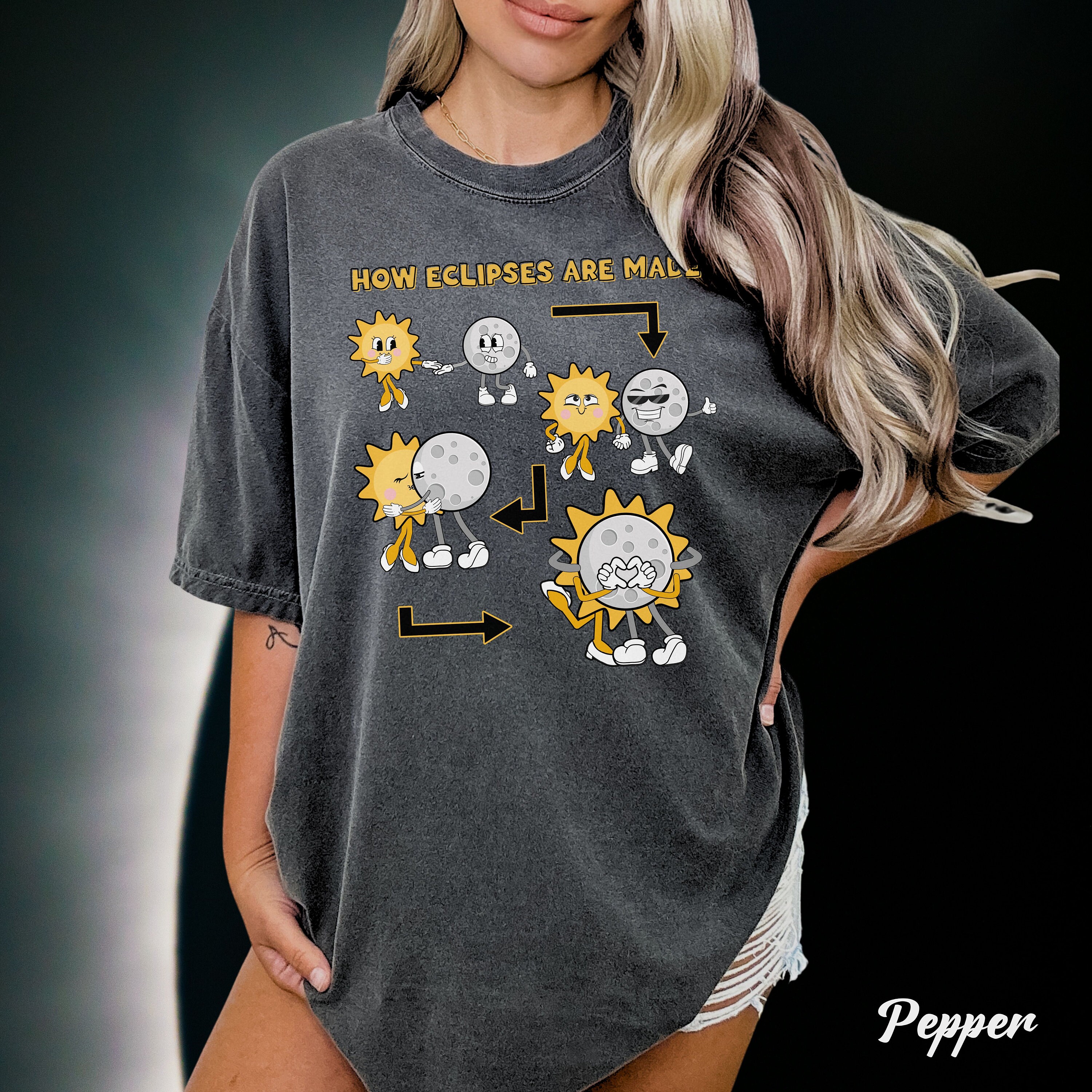 Retro Mascot Solar Eclipse T-shirt, Comfort Colors Sun Moon Cartoon ...