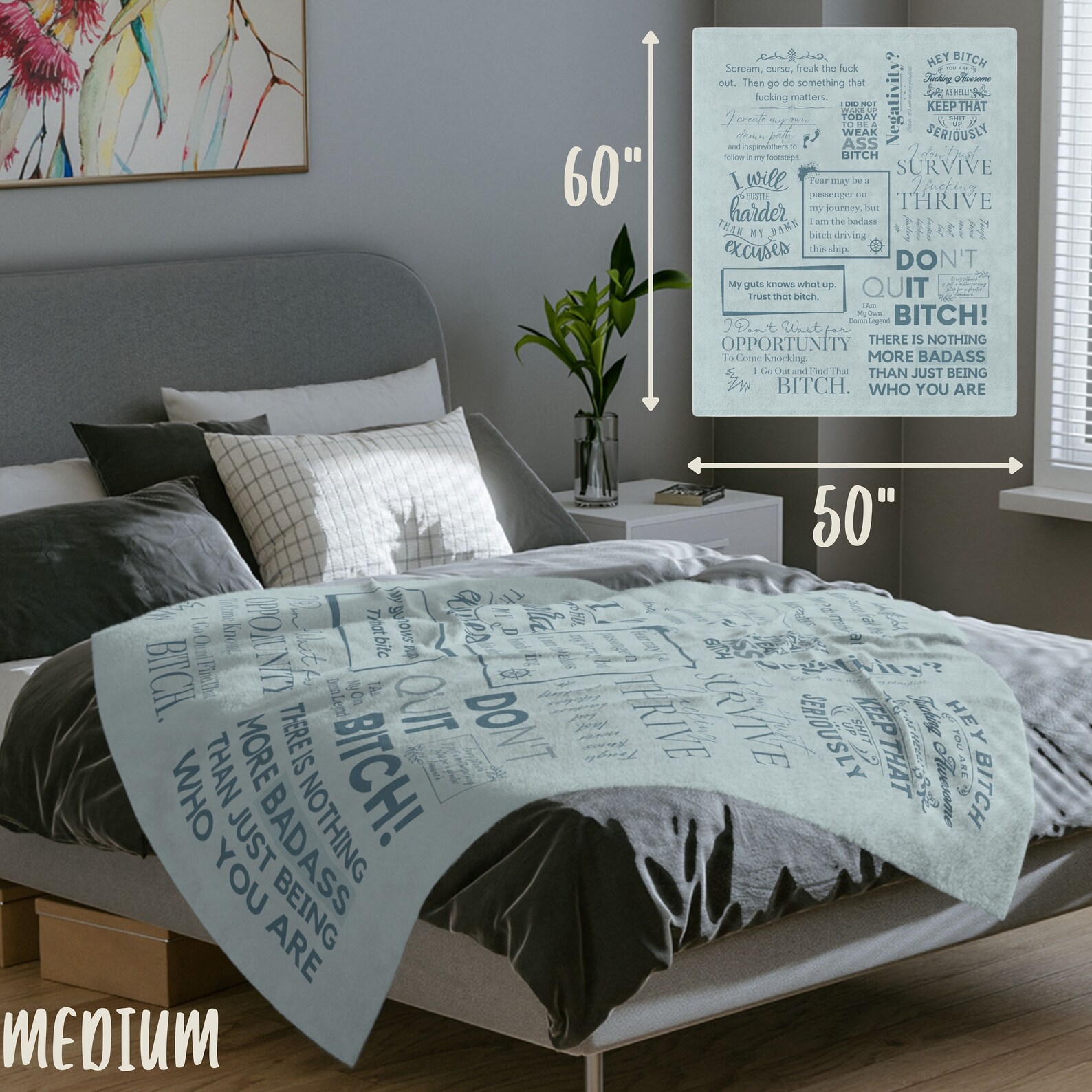 Badass Affirmation Blanket for Strong Women, Sweary Affirmations Throw Blanket for Badass Women ...