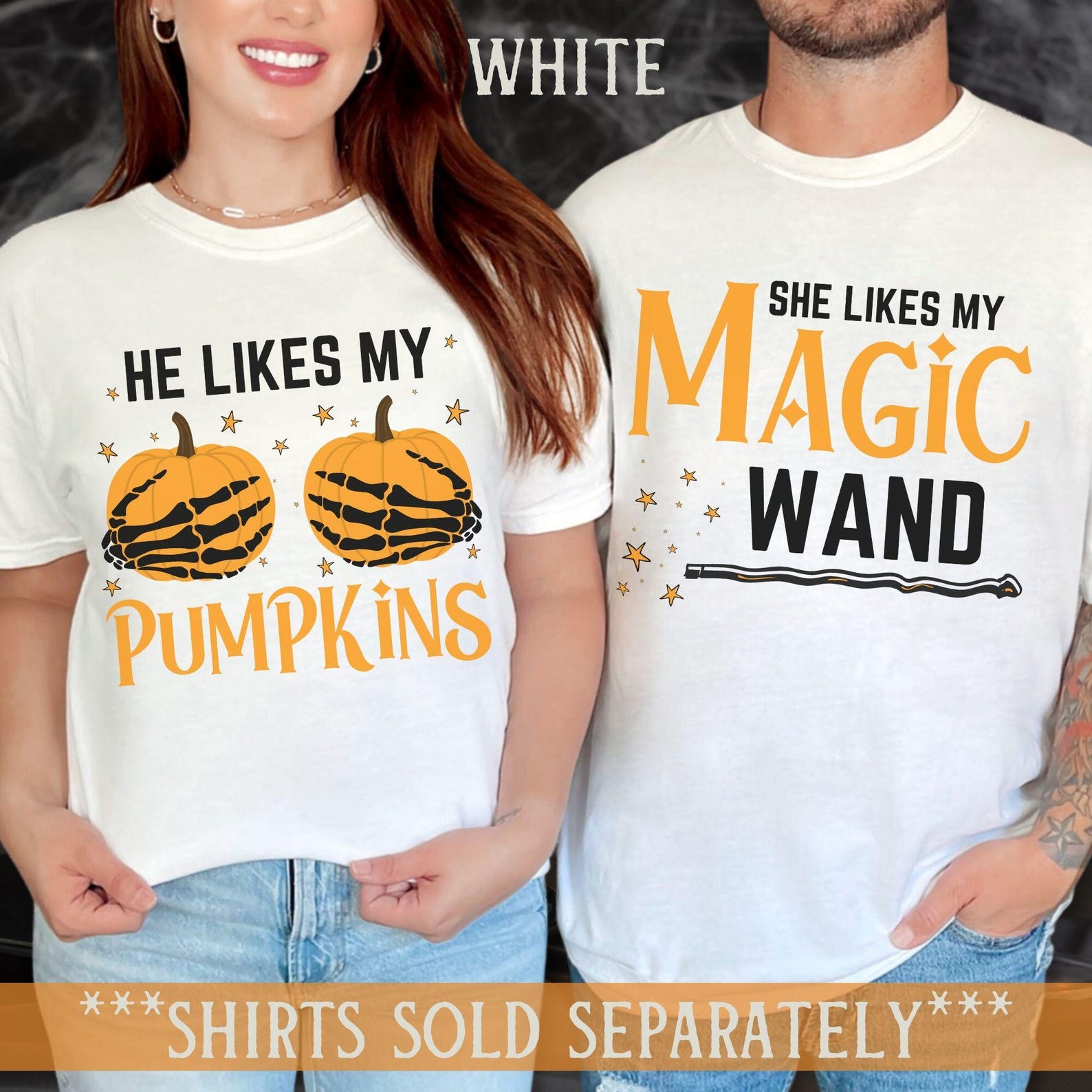 Couples Halloween Costume Matching Shirts, His Hers Pumpkin Magic Wand ...