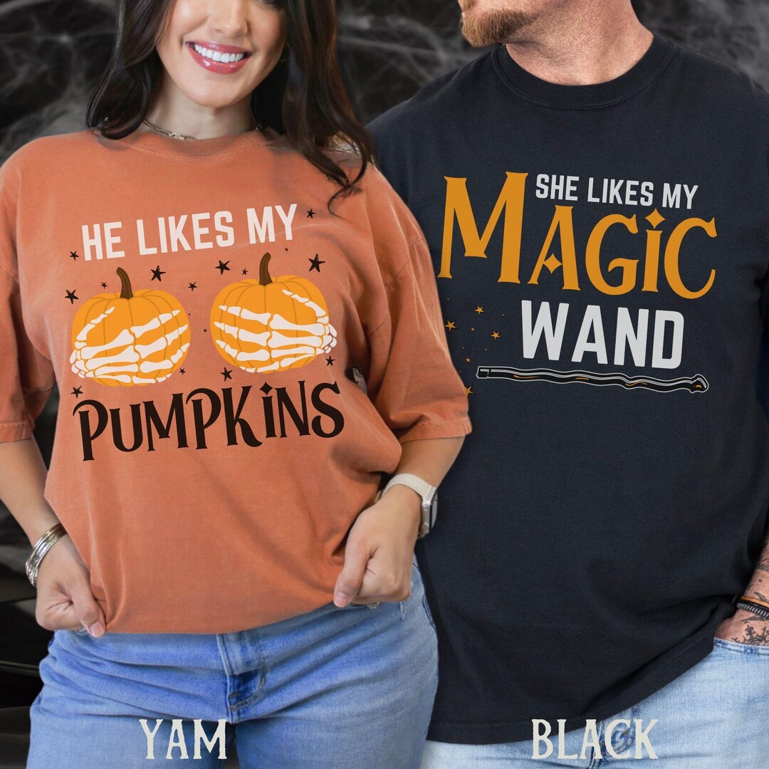 Couples Halloween Costume Matching Shirts, His Hers Pumpkin Magic Wand ...