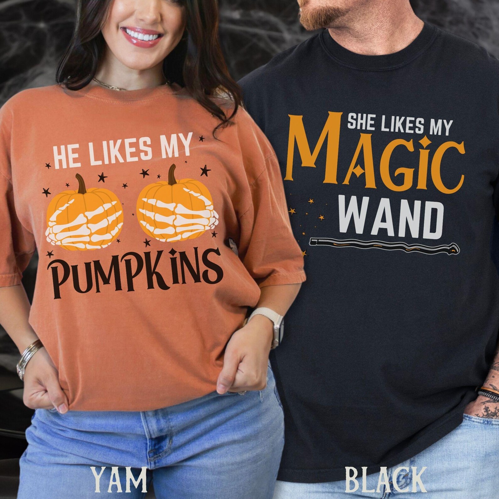 Couples Halloween Costume Matching Shirts, His Hers Pumpkin Magic Wand ...
