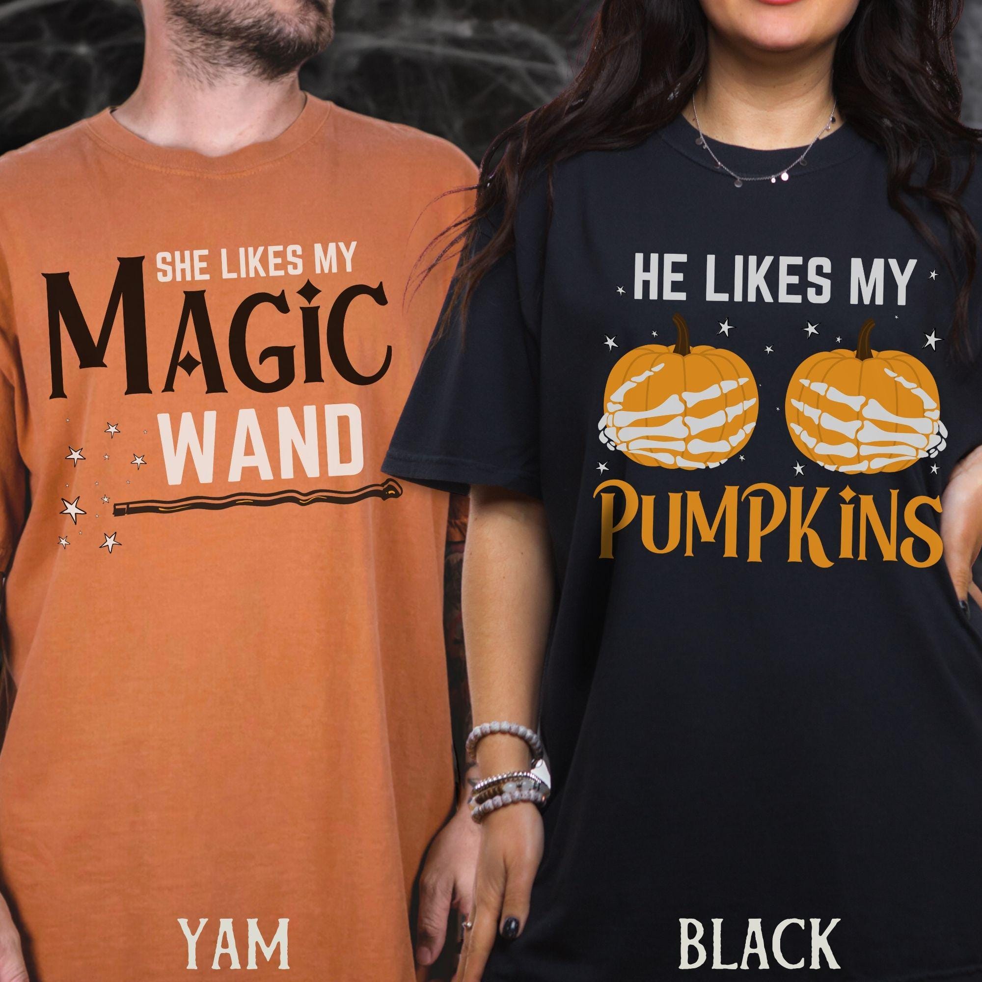 Couples Halloween Costume Matching Shirts, His Hers Pumpkin Magic Wand ...
