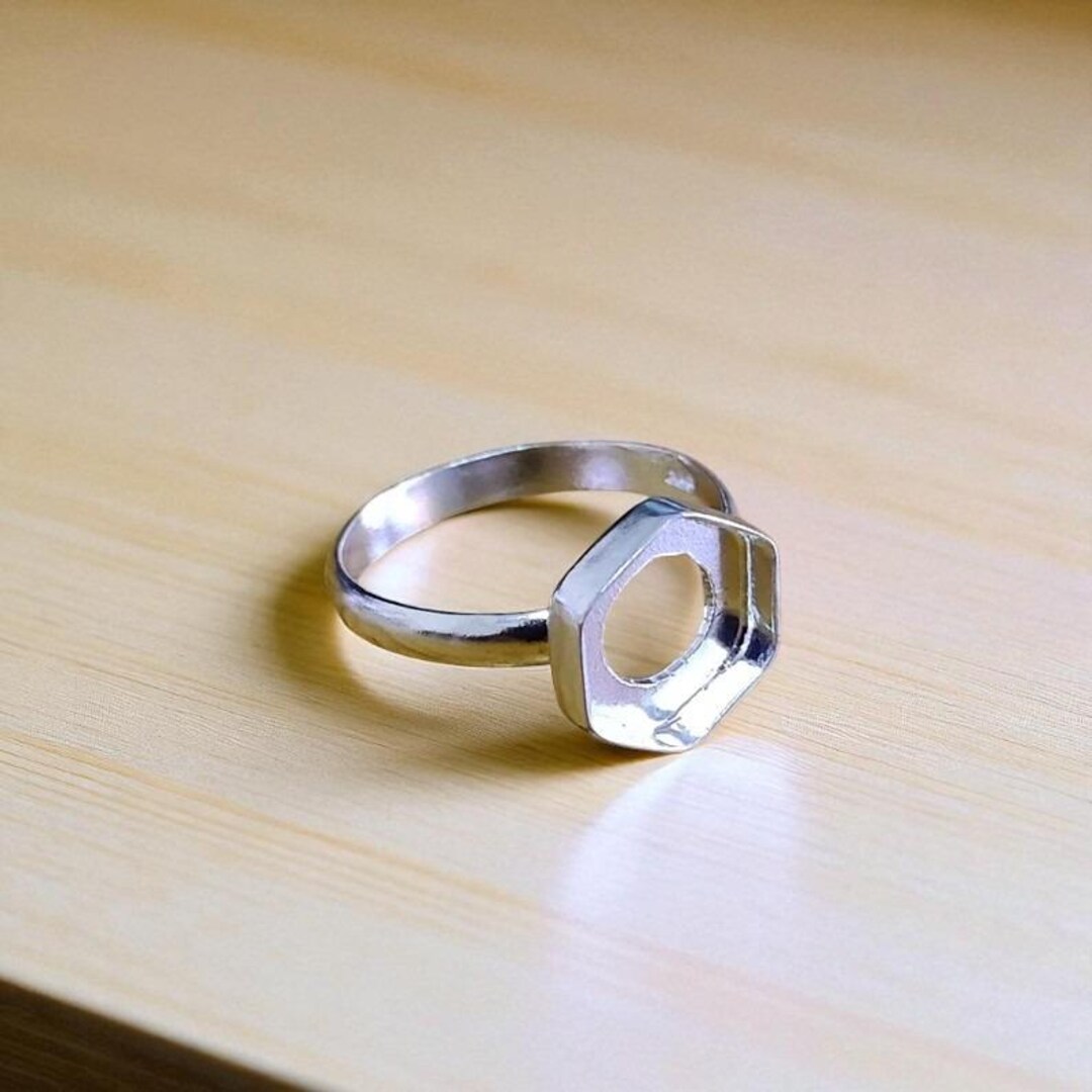 925 Sterling Silver Hexagon Ring, Bezel Cup Open Blank Ring Setting for ...