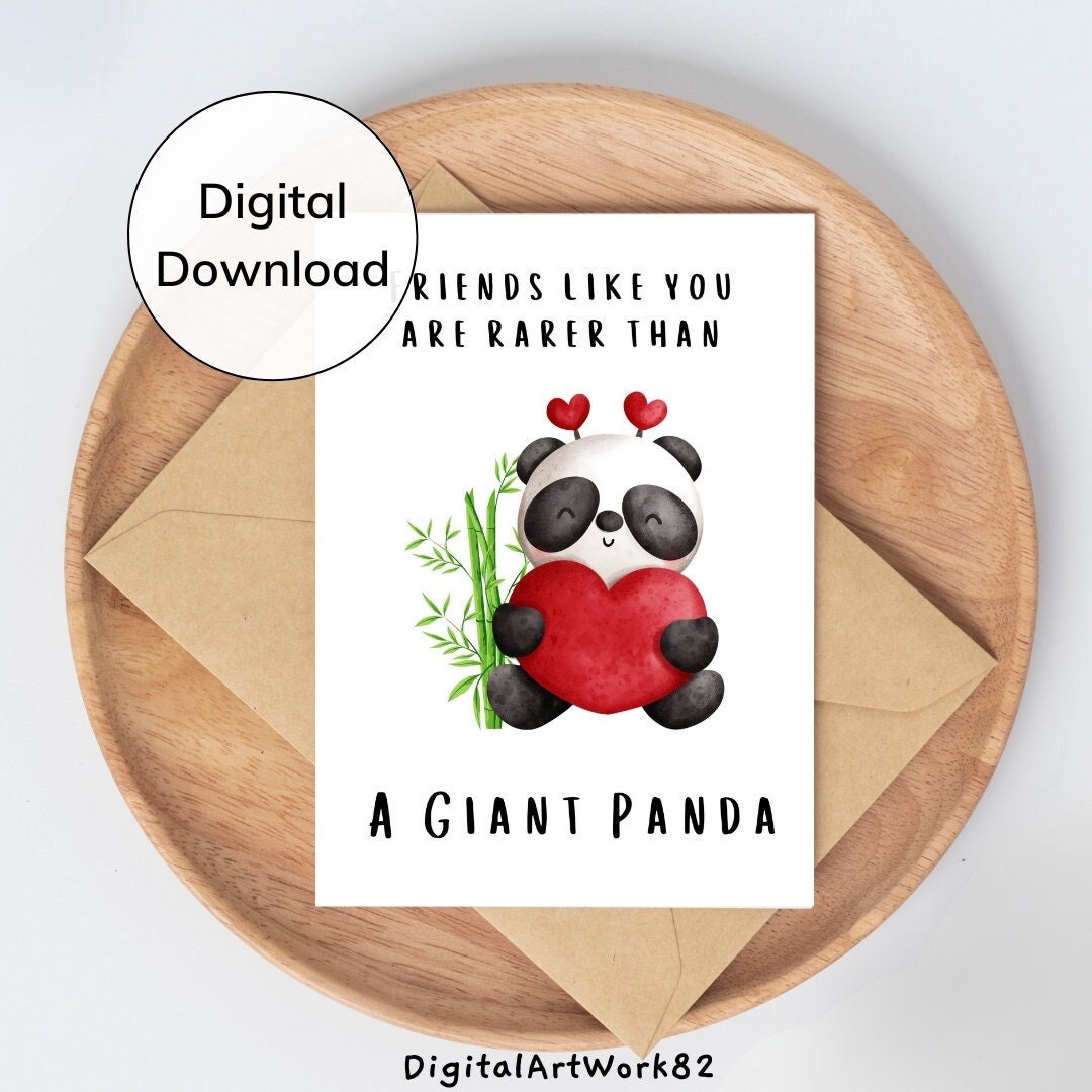 Printable Digital Download Cute and Funny Panda Card, Friendship Card ...