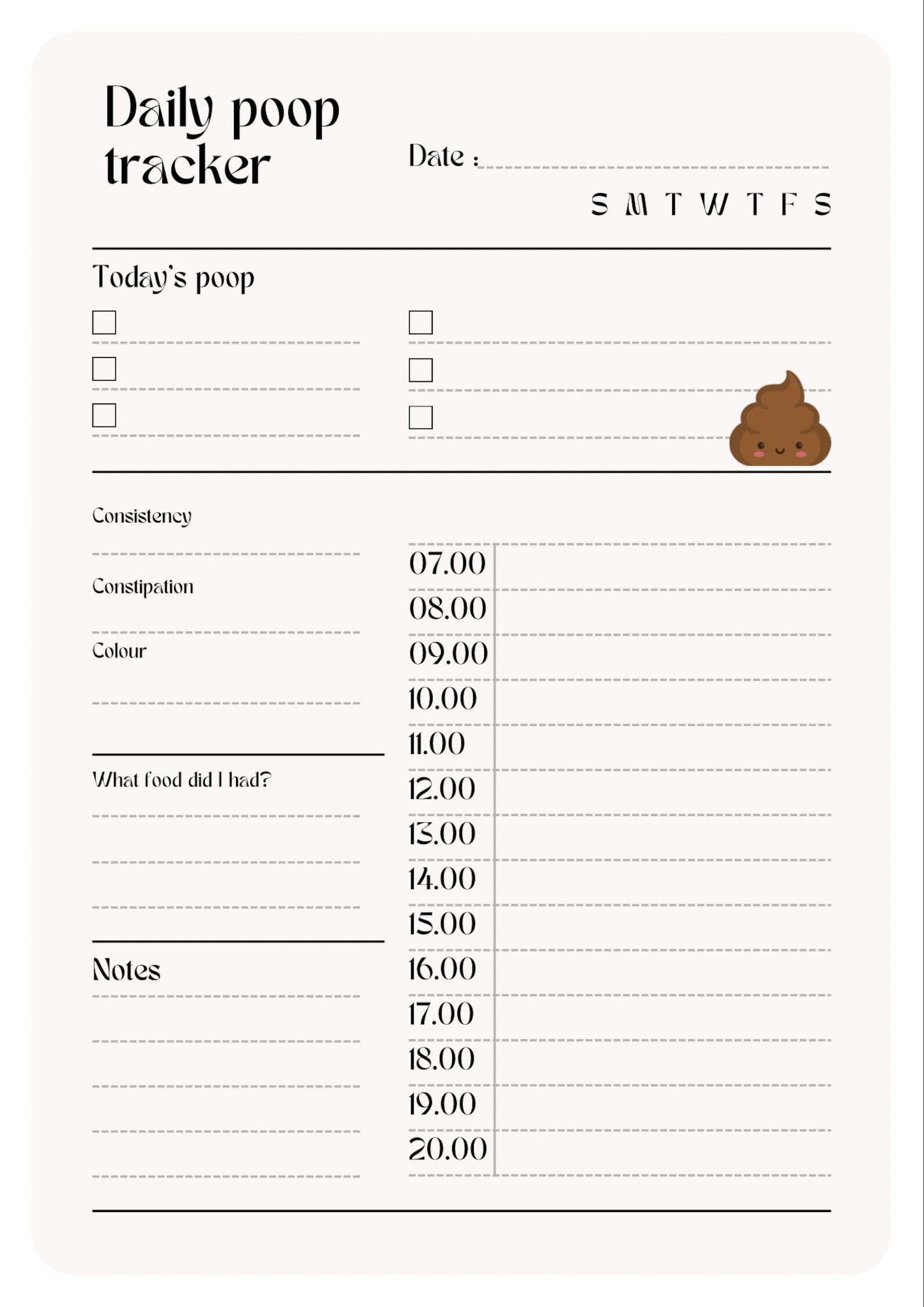 Digital Poop Tracker Printable PDF Document - Etsy