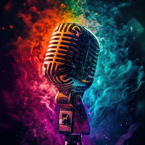 Microphone Wall Art for Music Studio Decor and Singer Gift, Digital ...