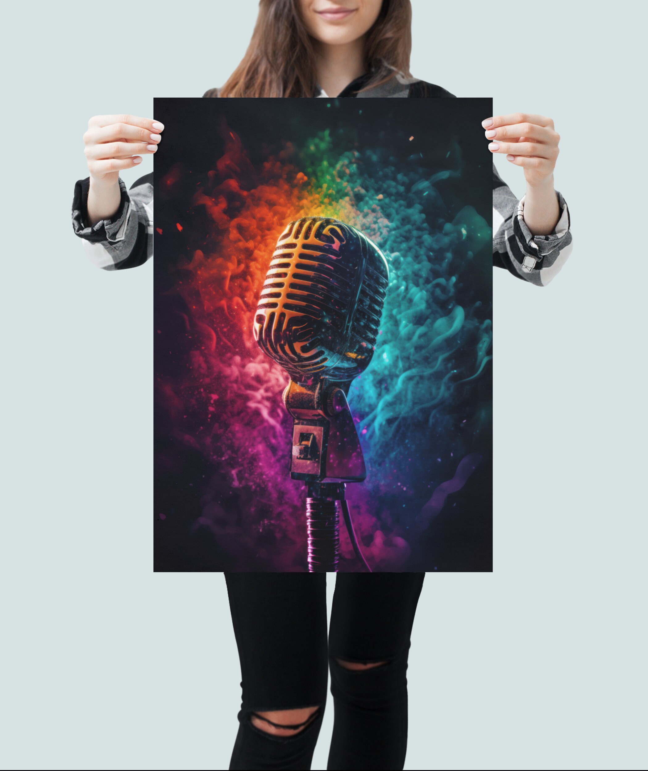 Microphone Wall Art for Music Studio Decor and Singer Gift, Digital ...