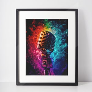 Microphone Wall Art for Music Studio Decor and Singer Gift, Digital ...