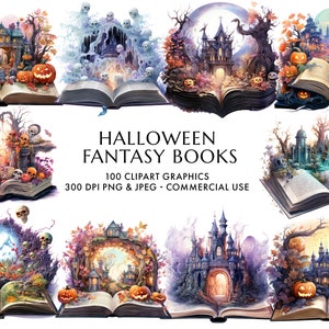 Halloween Fantasy Books Clipart 100 High Quality PNG & JPEG, Open Book ...