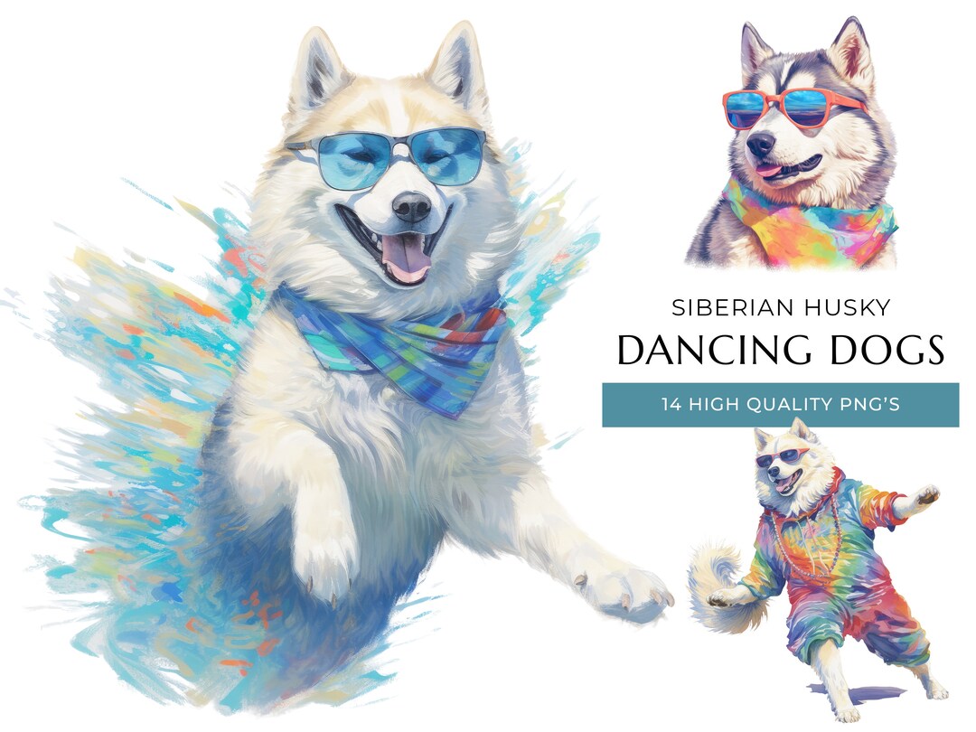 Dancing Siberian Husky Watercolor Clipart: Funny Dog PNG Prints ...